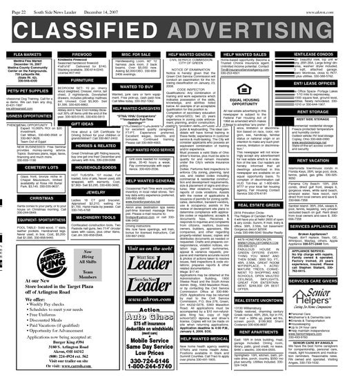 Newspaper Classified Ads Examples